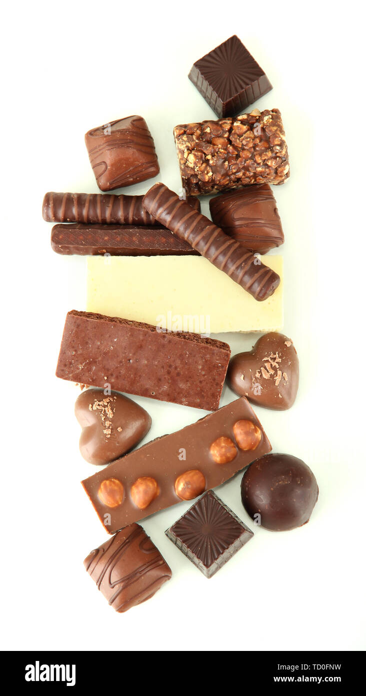 Chocolate and sweets isolated on white Stock Photo - Alamy
