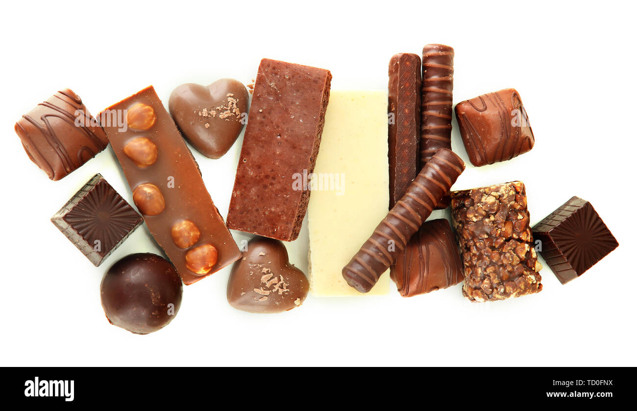 Chocolate and sweets isolated on white Stock Photo - Alamy