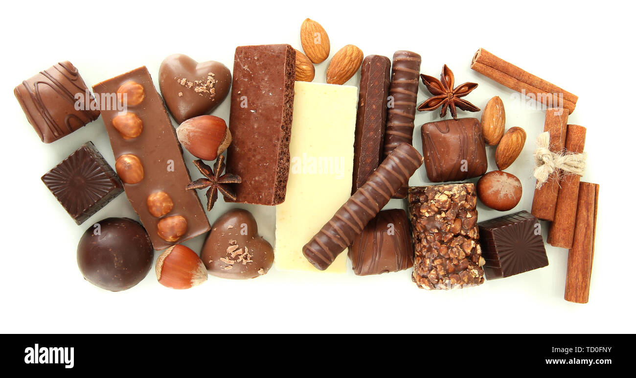 Chocolate and sweets isolated on white Stock Photo - Alamy