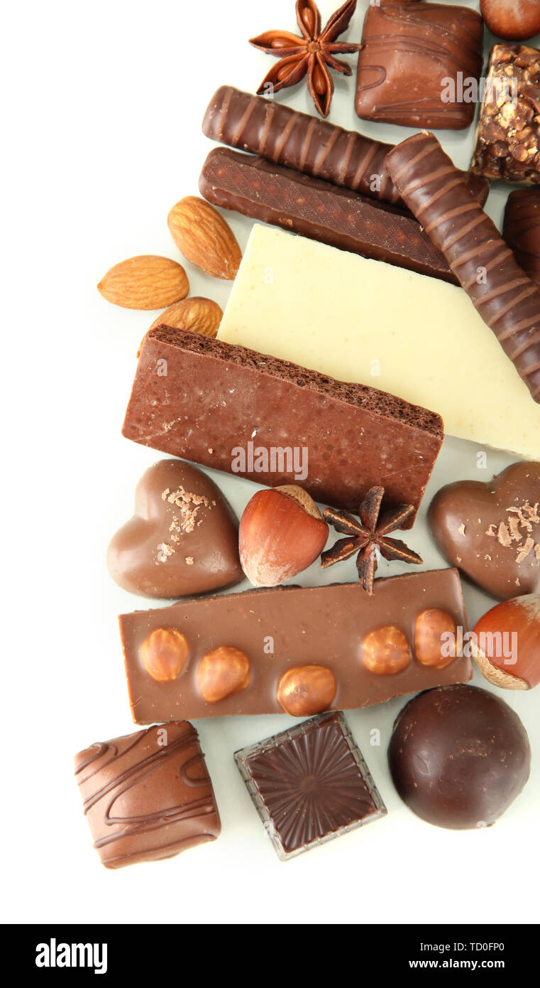 Chocolate and sweets isolated on white Stock Photo - Alamy