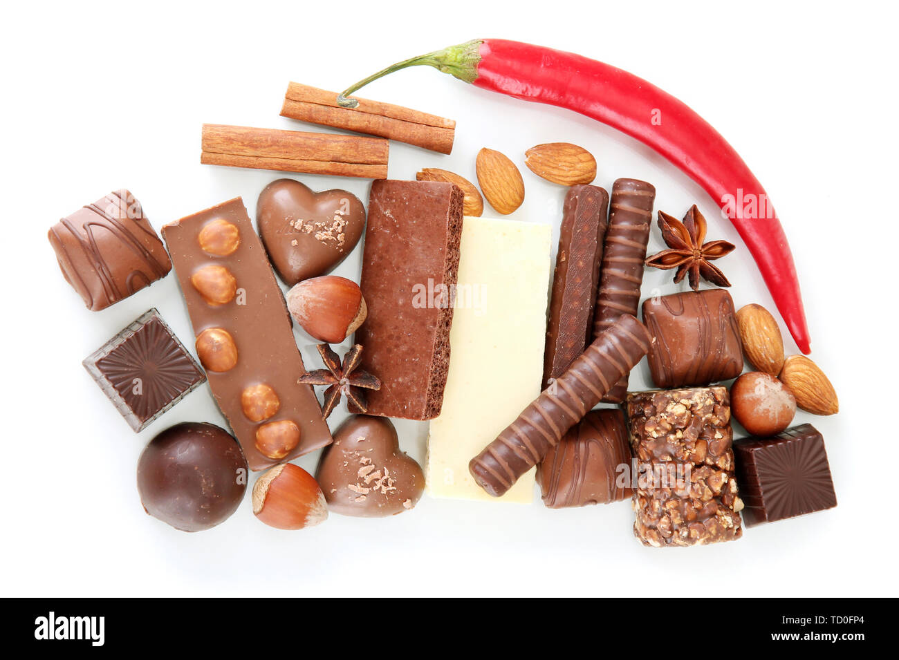 Chocolate and sweets isolated on white Stock Photo - Alamy