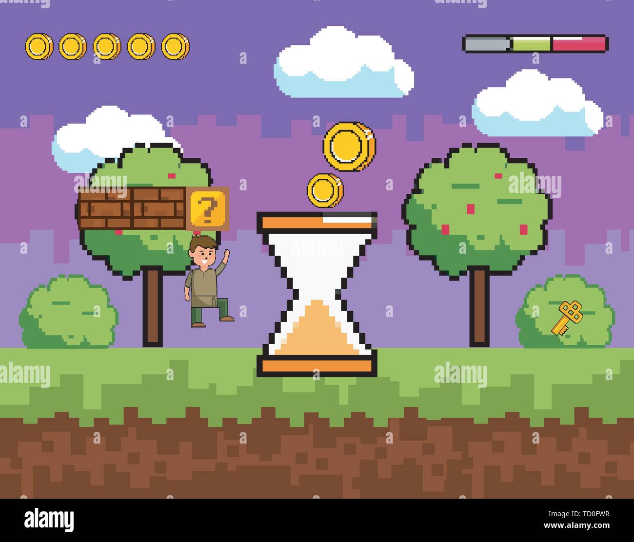 Arcade game world design, Pixel scene art retro and videogame theme ...
