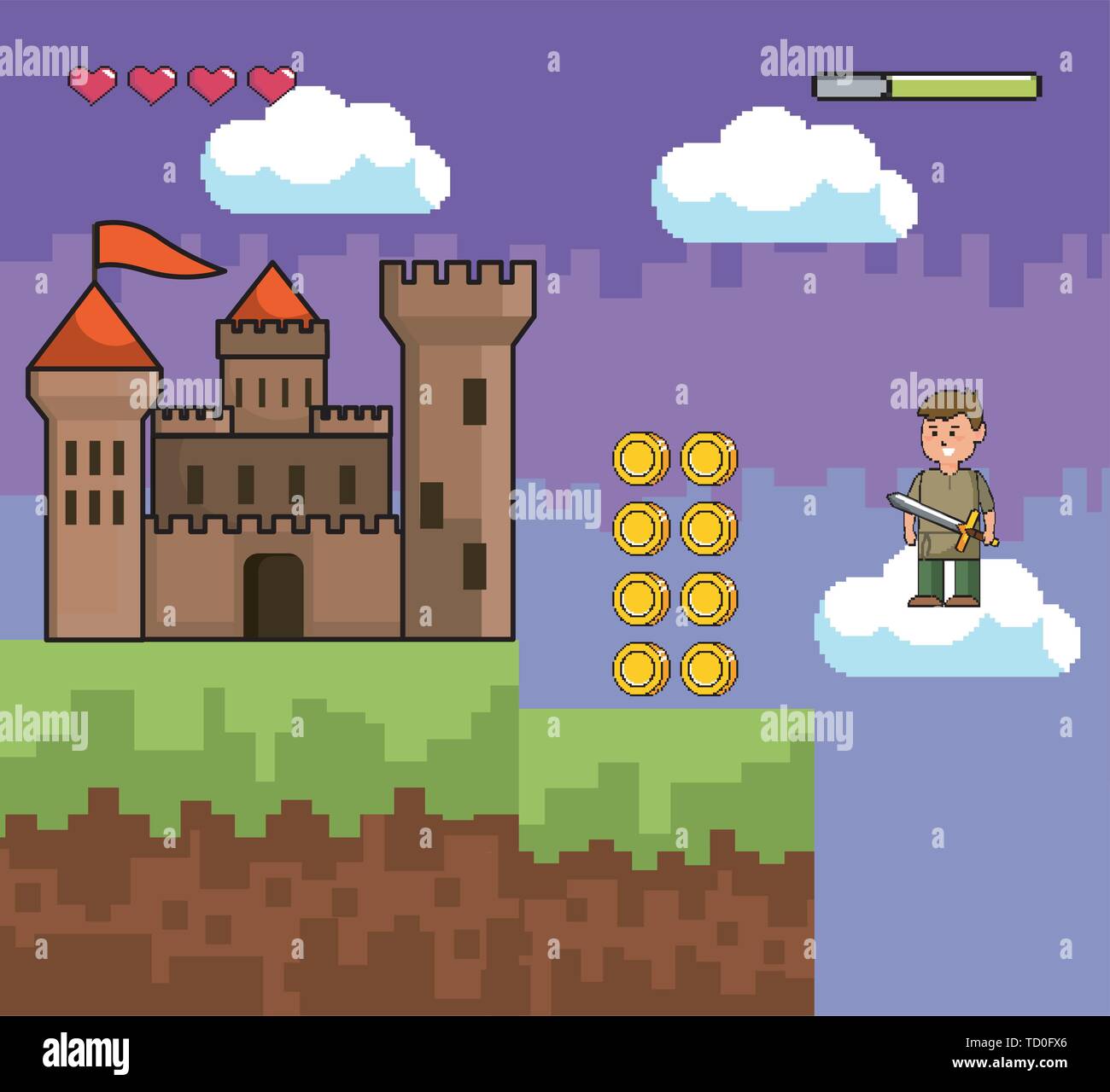 Arcade game world design, Pixel scene art retro and videogame theme ...