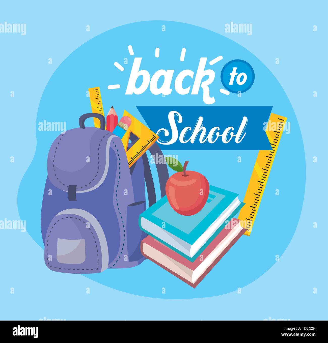 backpack with books and apple fruit with pencils to back to school ...