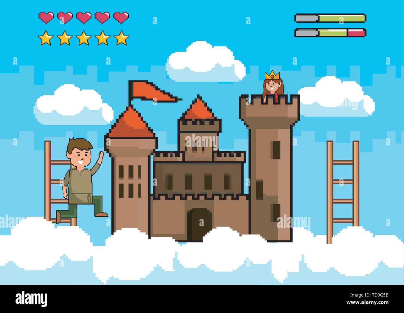 Arcade game world design, Pixel scene art retro and videogame theme ...