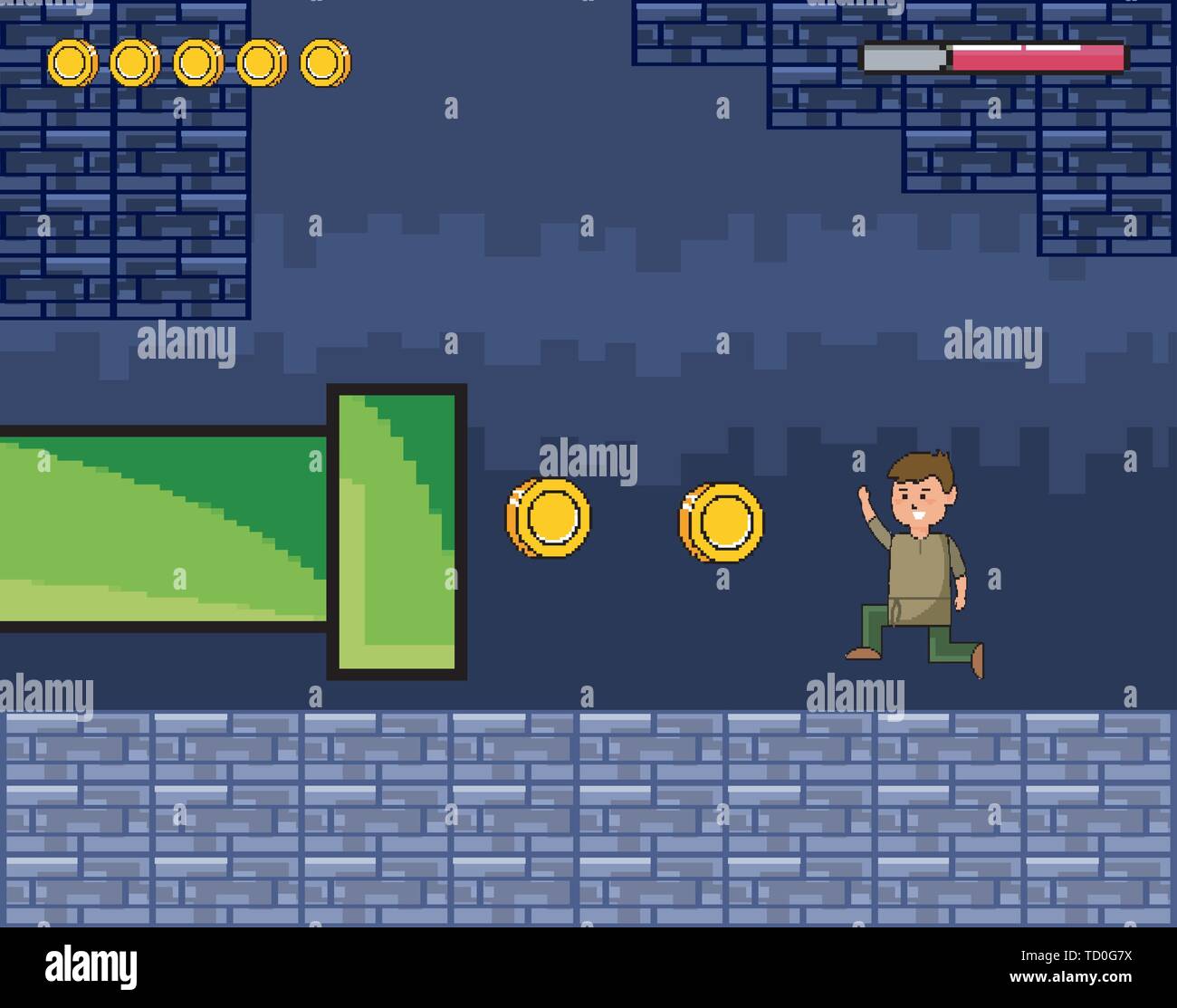 Arcade game world design, Pixel scene art retro and videogame theme ...