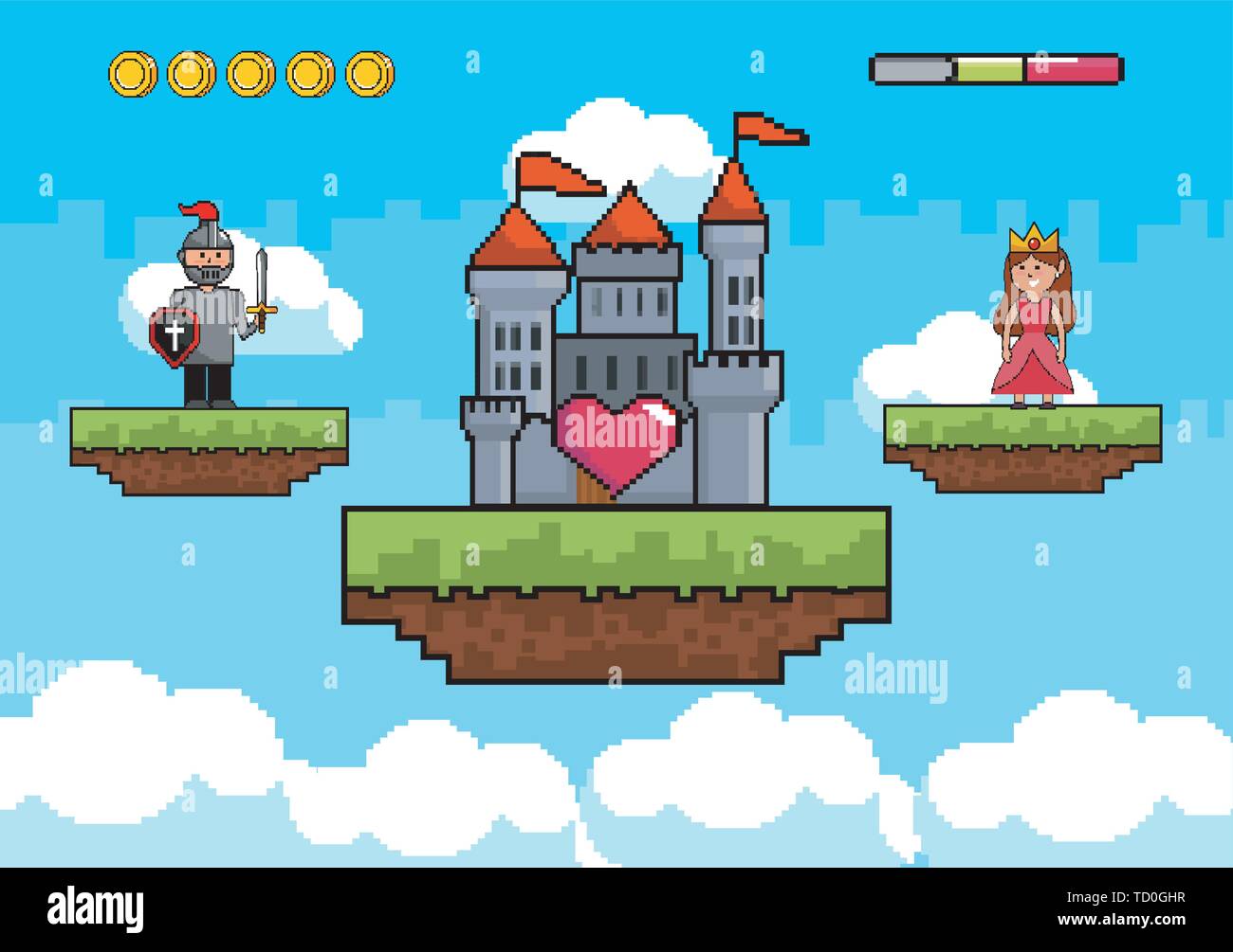 Arcade game world design, Pixel scene art retro and videogame theme ...