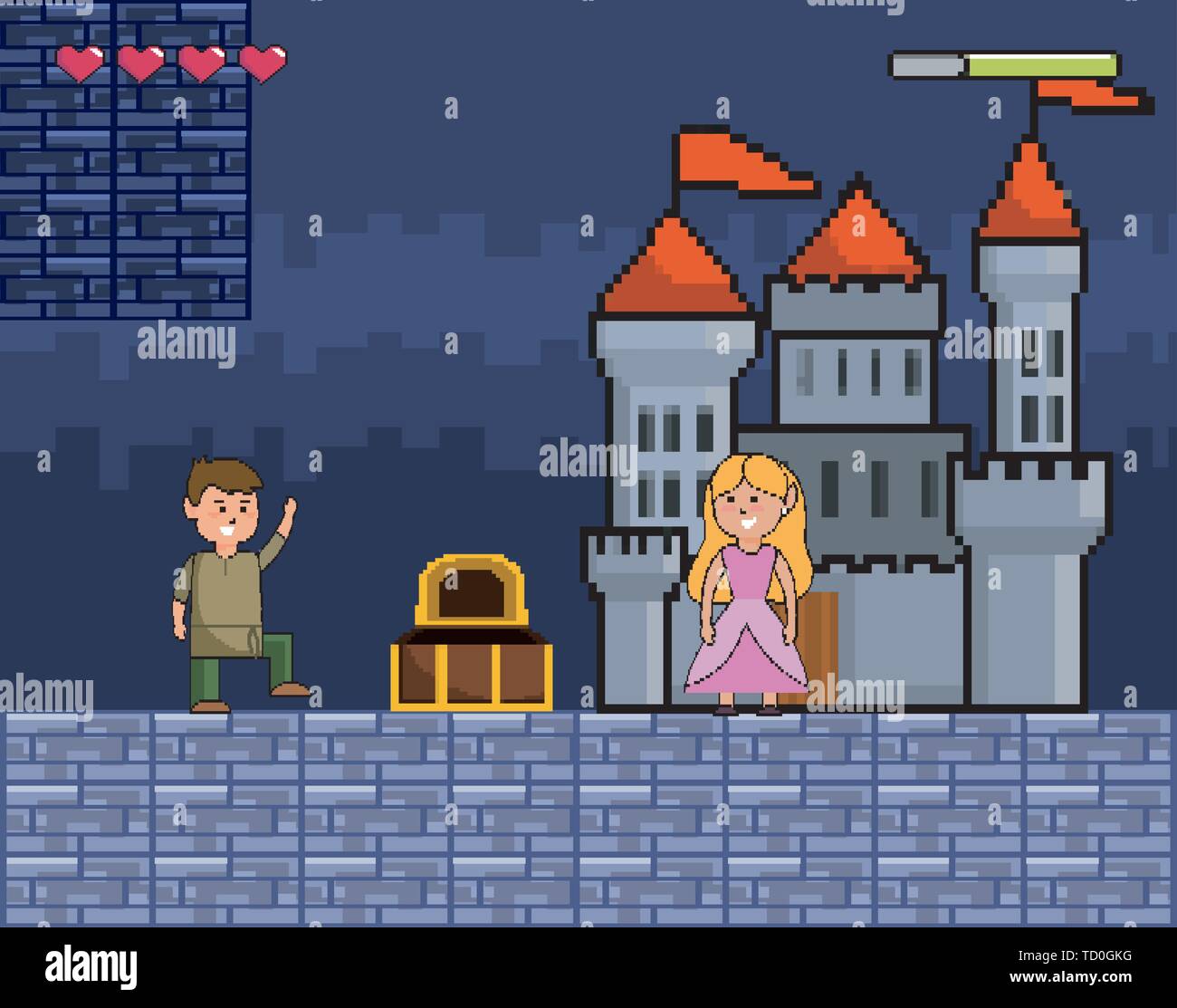 Arcade game world design, Pixel scene art retro and videogame theme ...