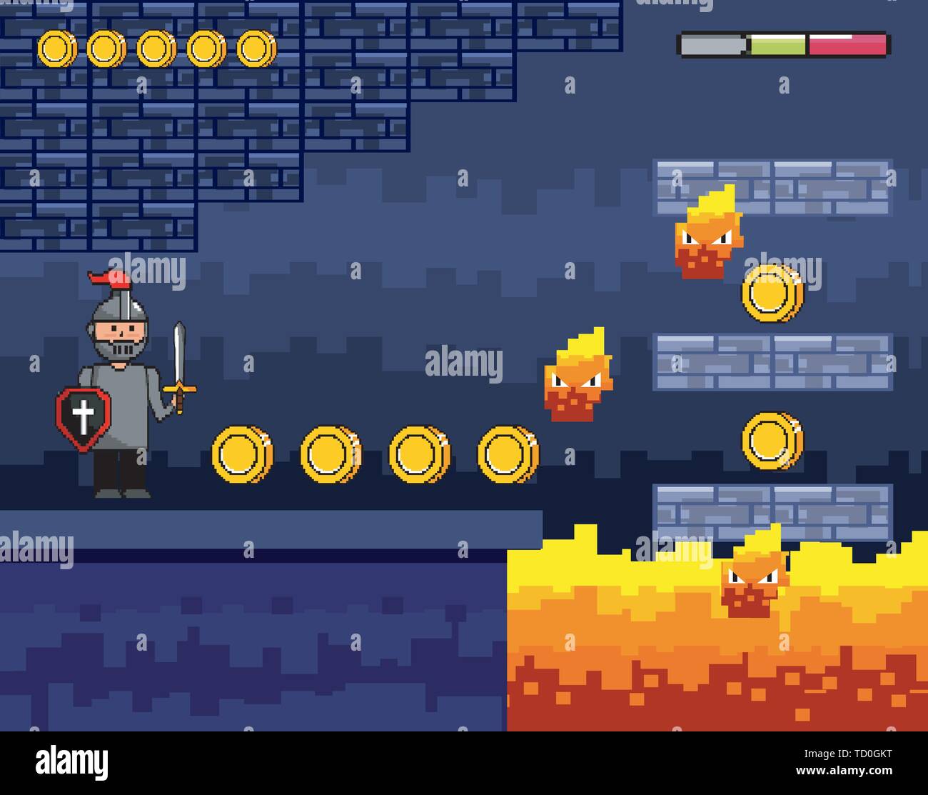Arcade game world design, Pixel scene art retro and videogame theme ...