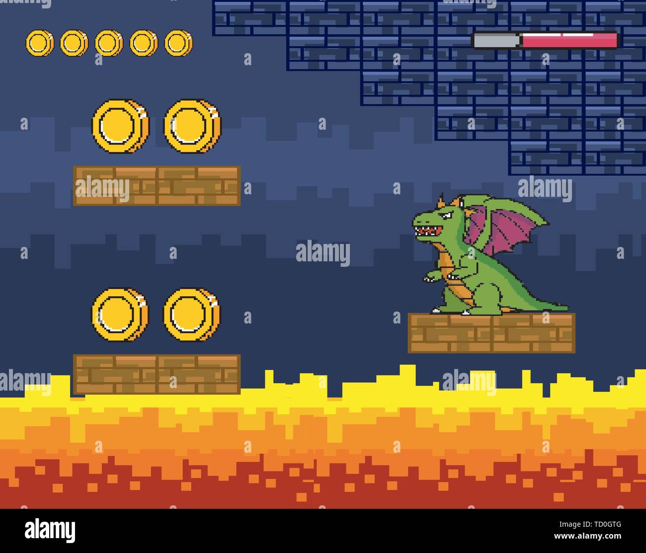 Arcade game world design, Pixel scene art retro and videogame theme ...