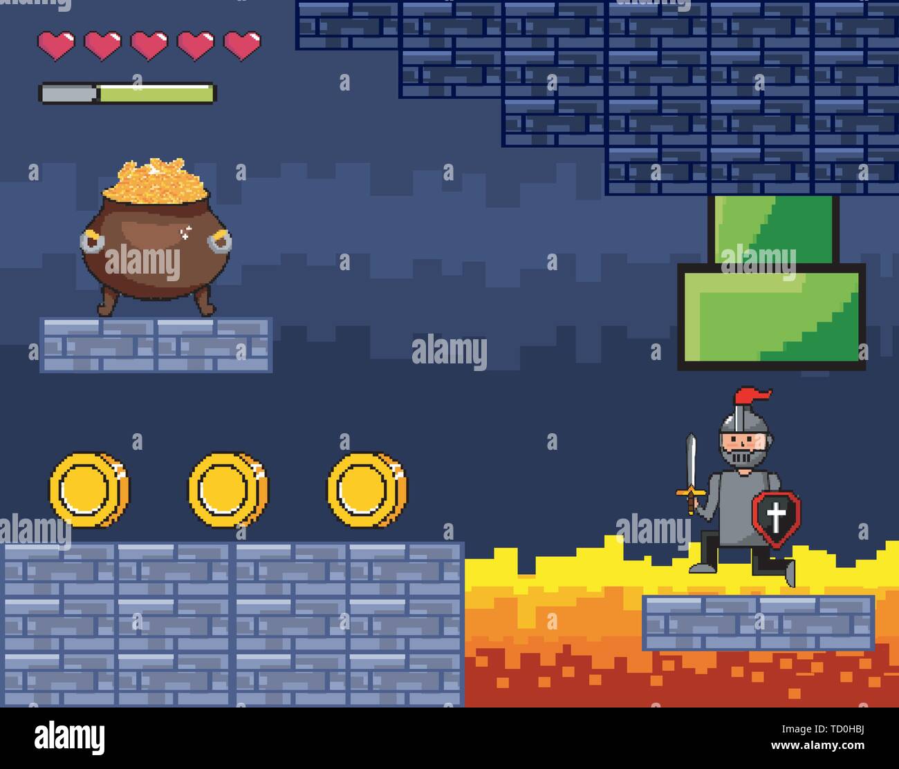 Arcade game world design, Pixel scene art retro and videogame theme ...