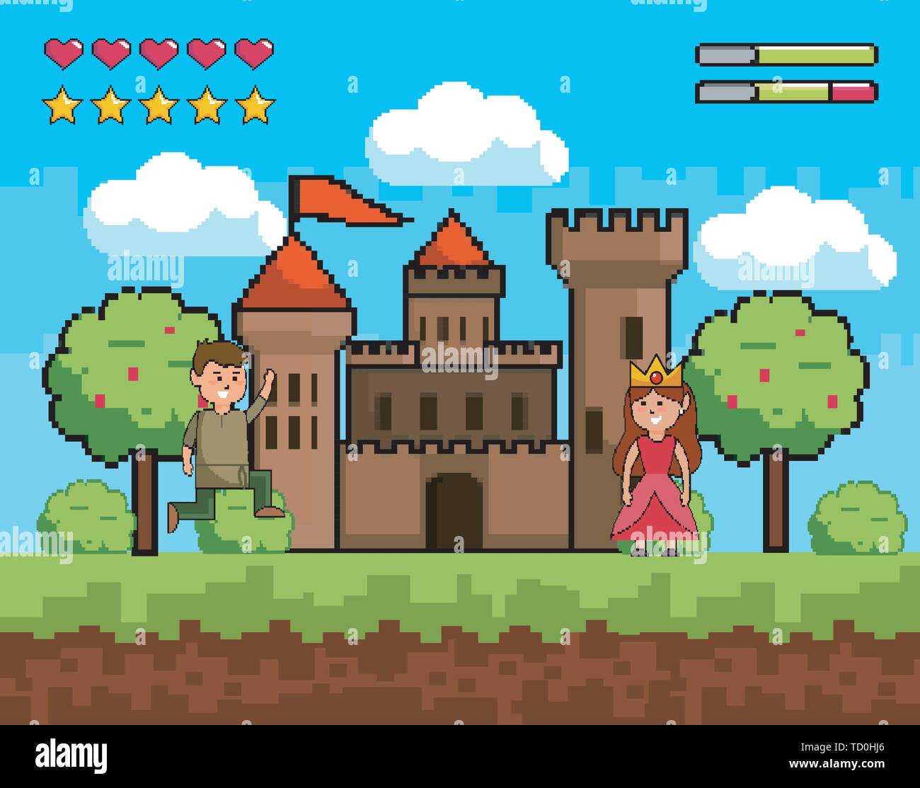 Arcade game world design, Pixel scene art retro and videogame theme ...