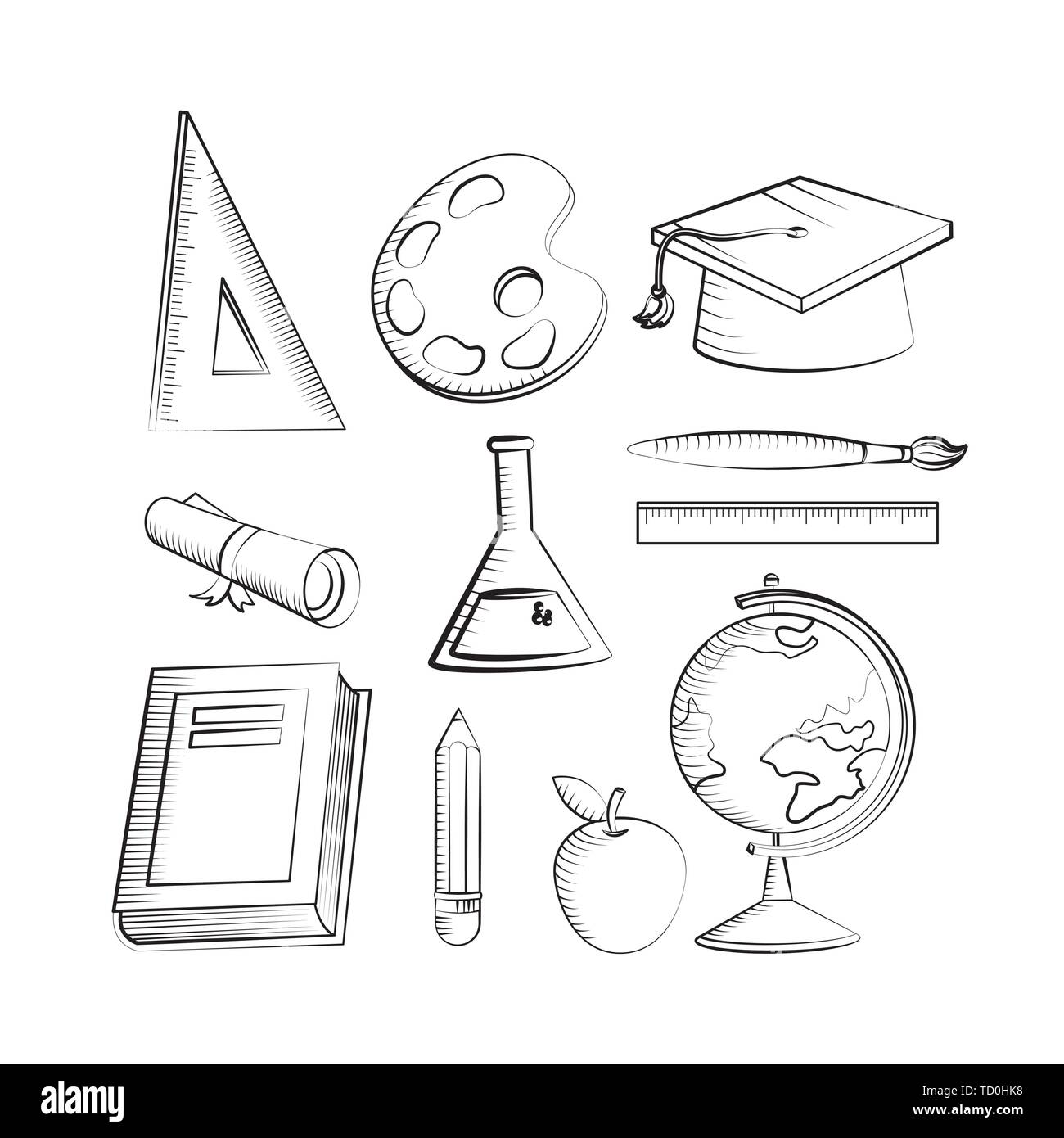 outline set of education creative elementary to back to school vector ...