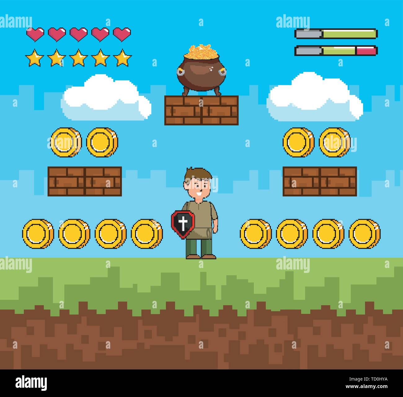 Arcade game world design, Pixel scene art retro and videogame theme ...