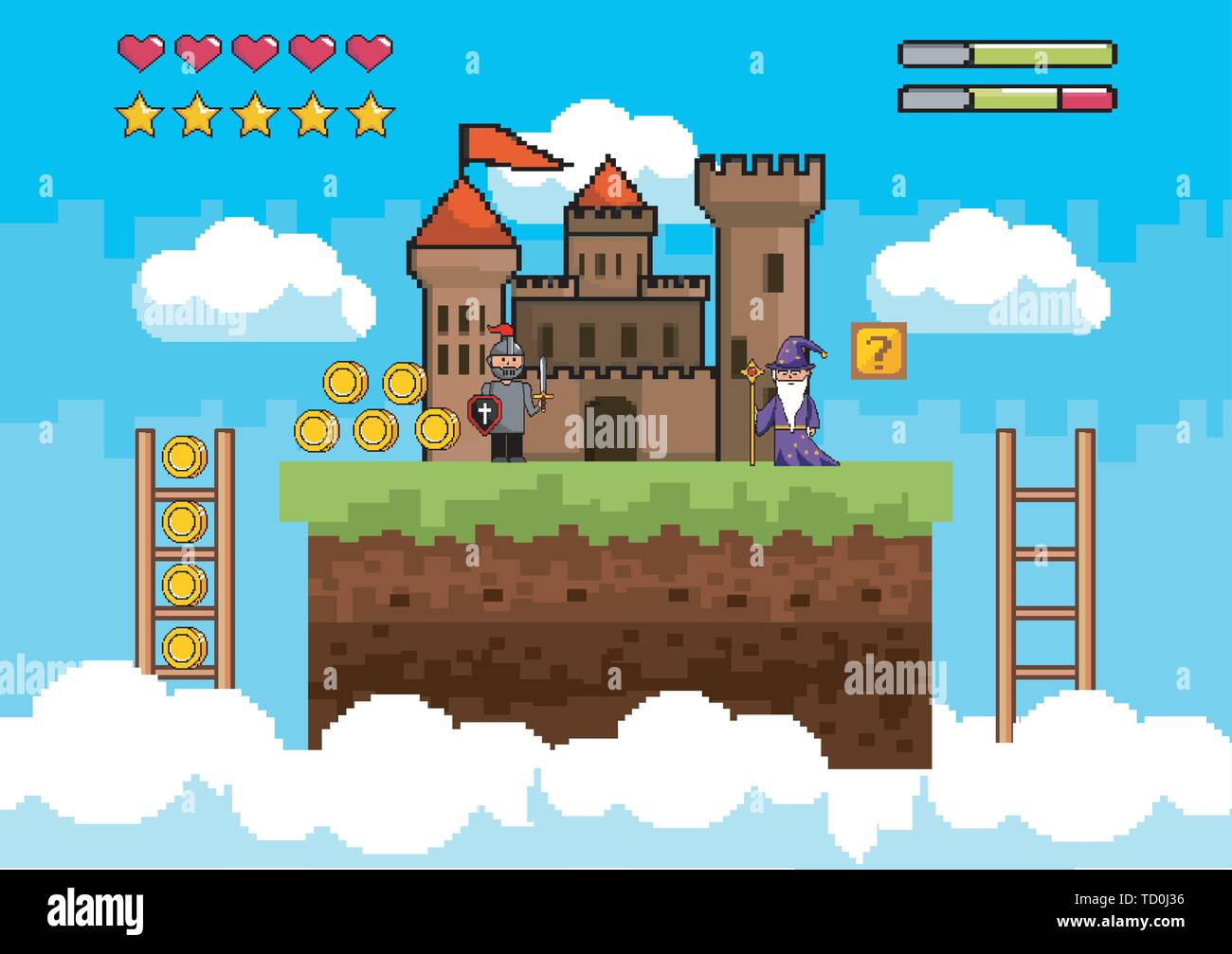 Arcade game world design, Pixel scene art retro and videogame theme ...
