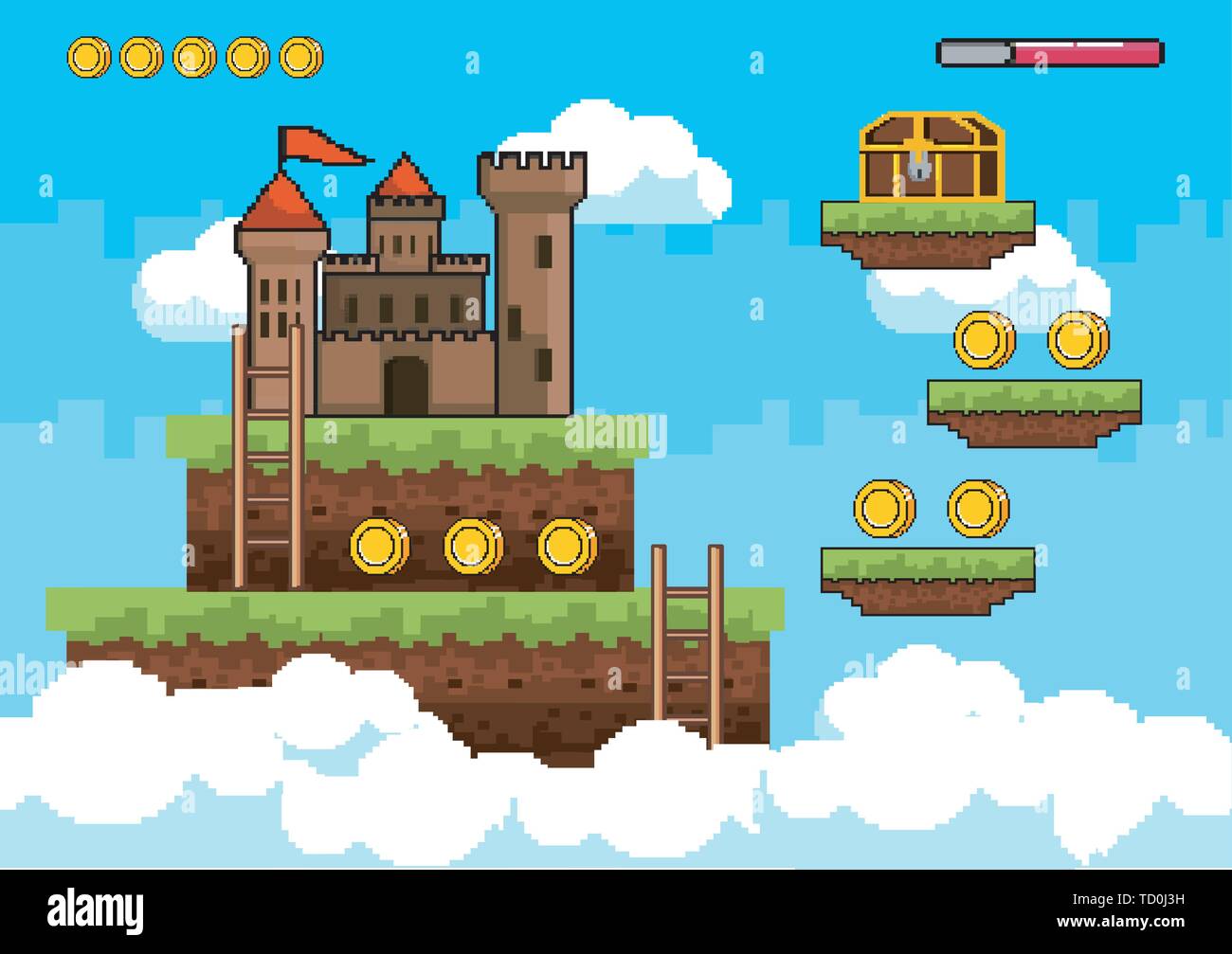 Arcade game world design, Pixel scene art retro and videogame theme ...