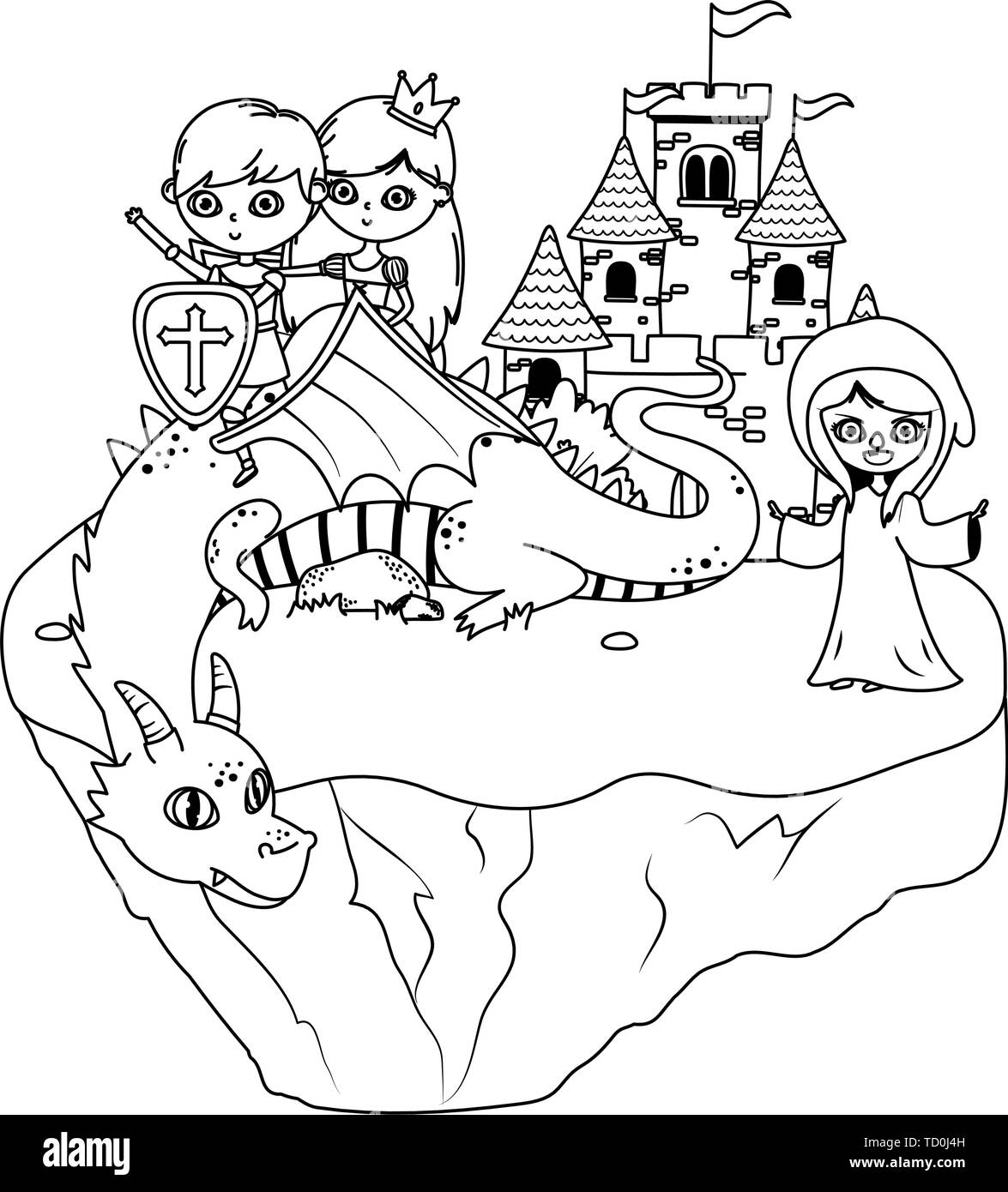 Princess dragon witch and knight design, Fairytale history medieval ...