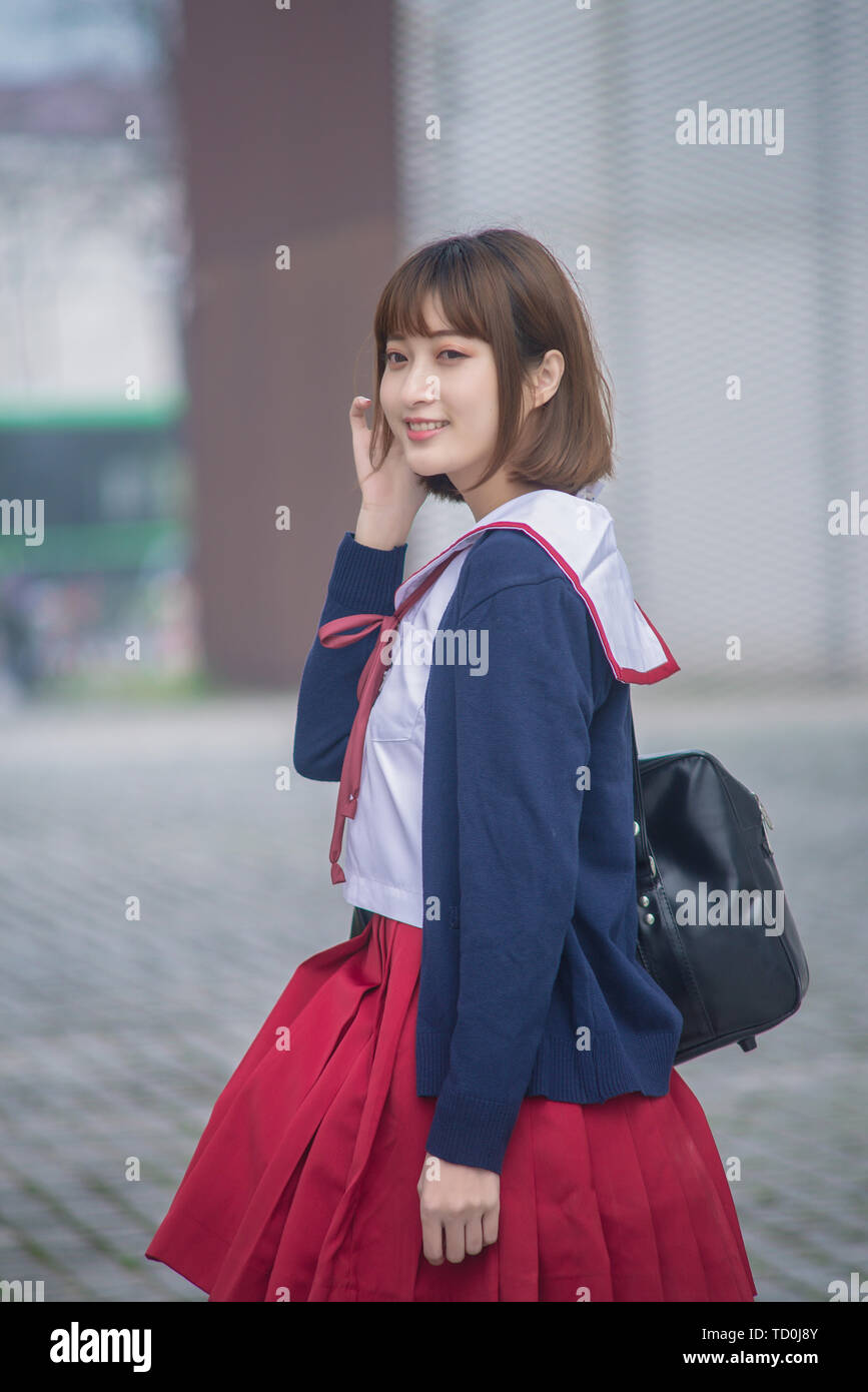 Student girl uniform portrait Stock Photo - Alamy