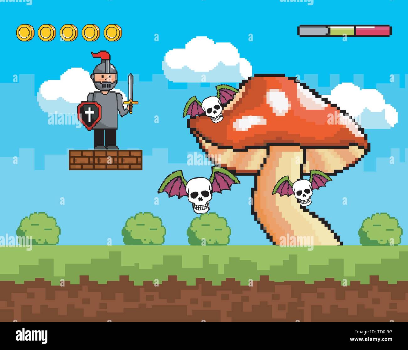 Arcade game world design, Pixel scene art retro and videogame theme ...