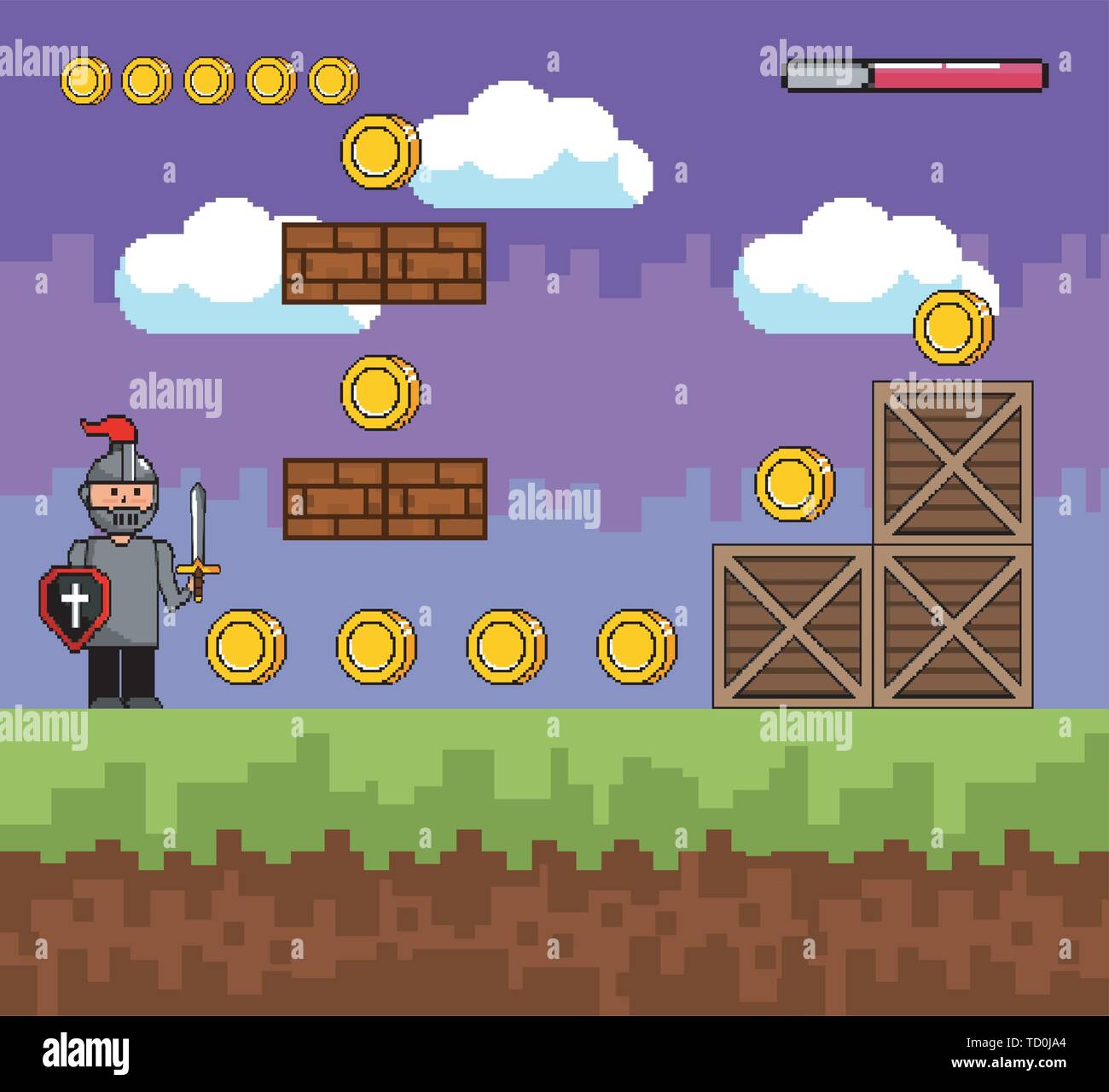 Arcade game world design, Pixel scene art retro and videogame theme ...