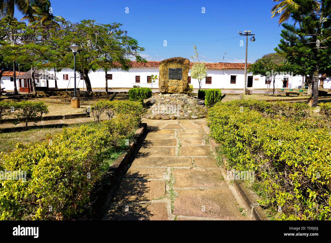 Beautiful view of the Main Square with background of colonial houses in ...