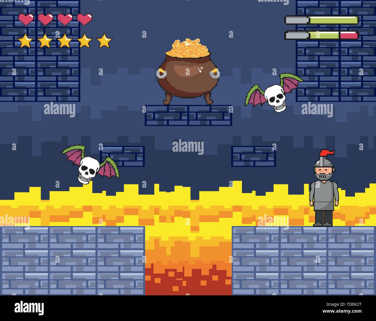 Arcade game world design, Pixel scene art retro and videogame theme ...