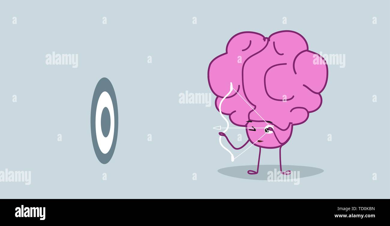 human brain archer hitting arrow in target strategy and goal concept ...