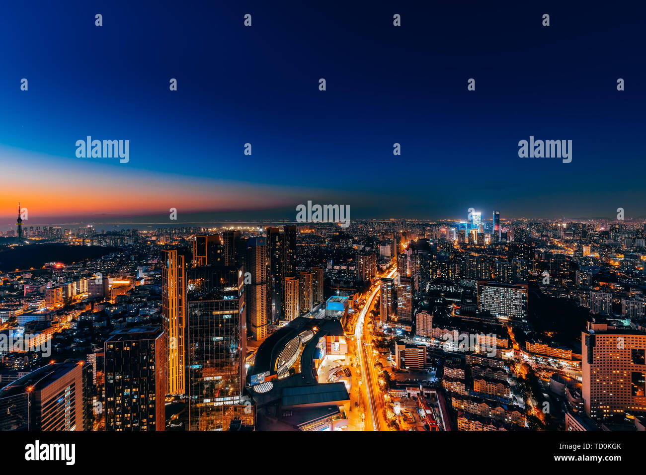 Night view of climbing buildings in Qingdao Stock Photo - Alamy