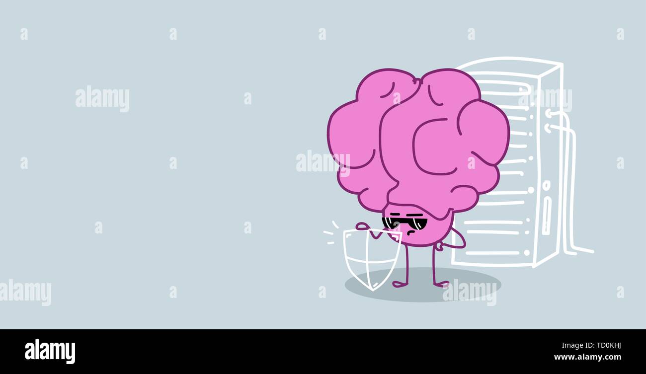 cute human brain organ holding shield protection security concept ...