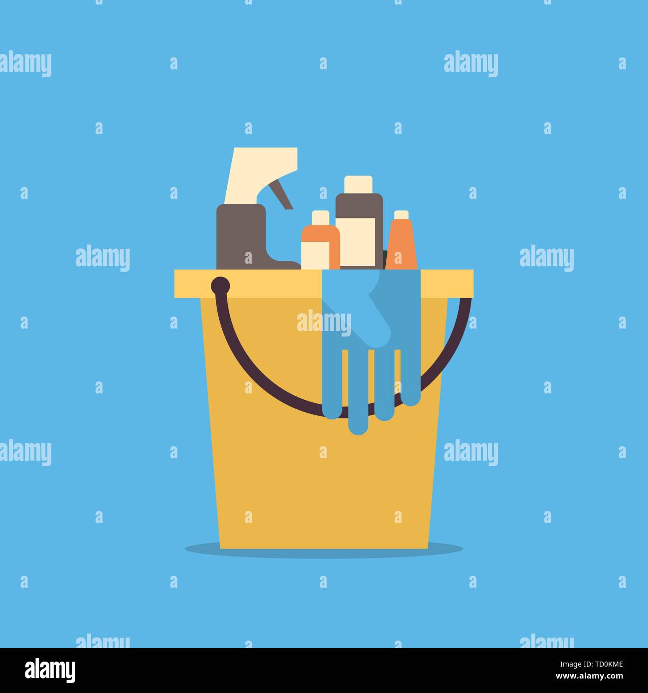 cleaning service bucket with tools and items janitor company concept ...