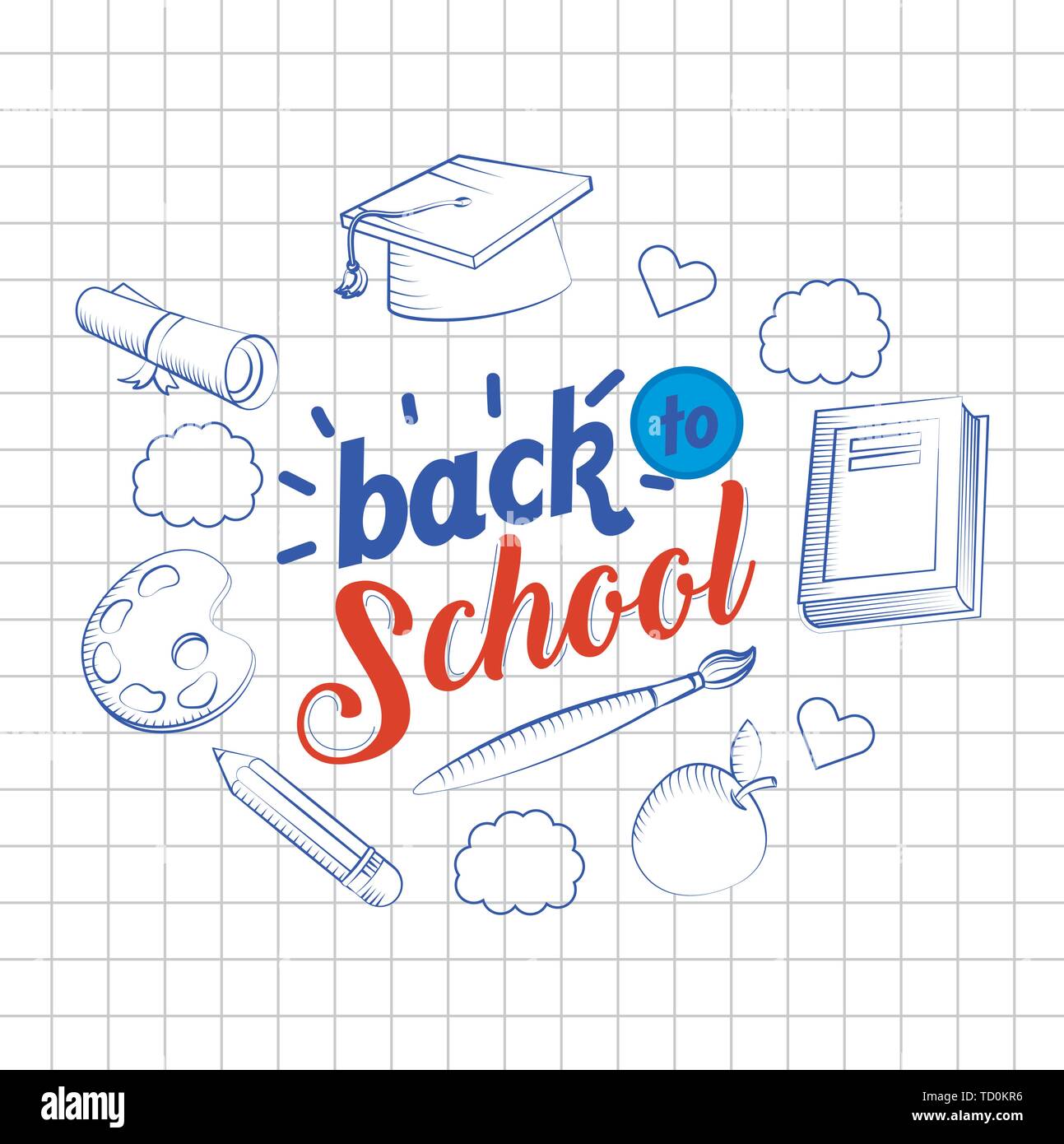 outline graduation cap with book and art palette background to back to ...