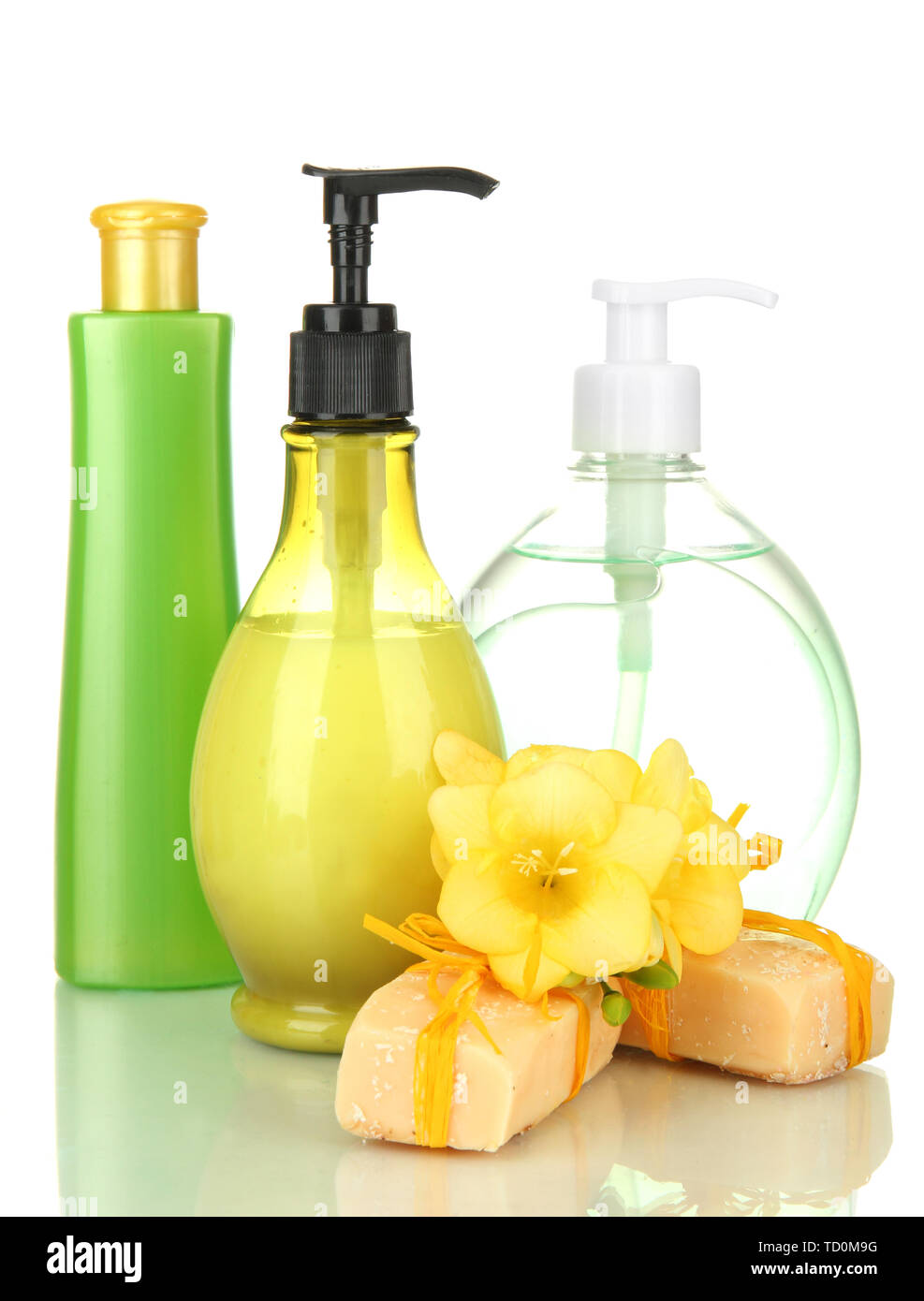 Liquid and hand-made soaps isolated on white Stock Photo - Alamy