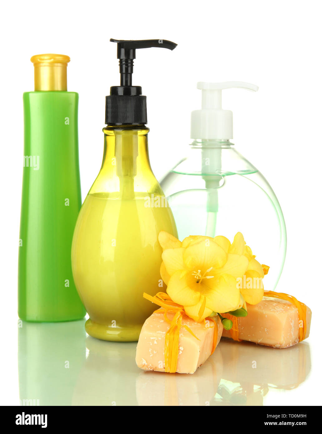 Liquid and hand-made soaps isolated on white Stock Photo - Alamy