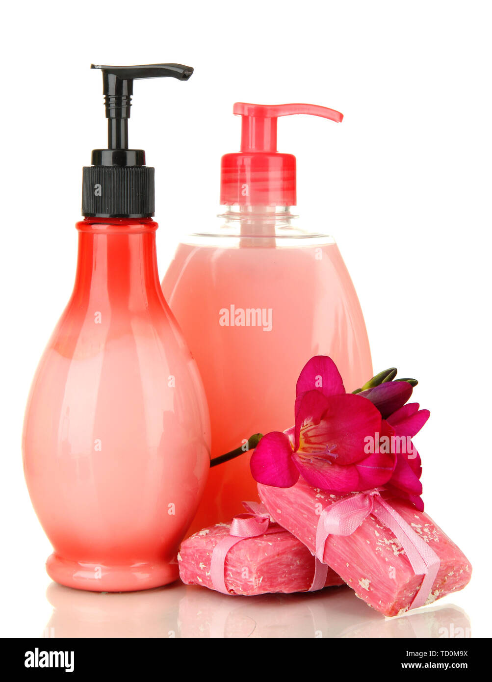 Liquid and hand-made soaps isolated on white Stock Photo - Alamy