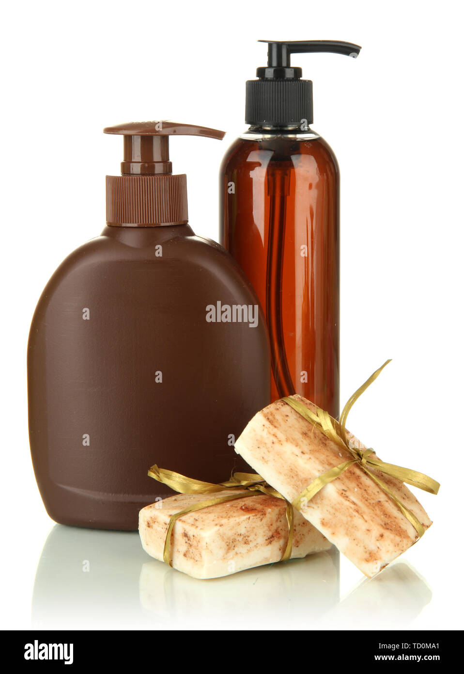 Liquid and hand-made soaps isolated on white Stock Photo - Alamy