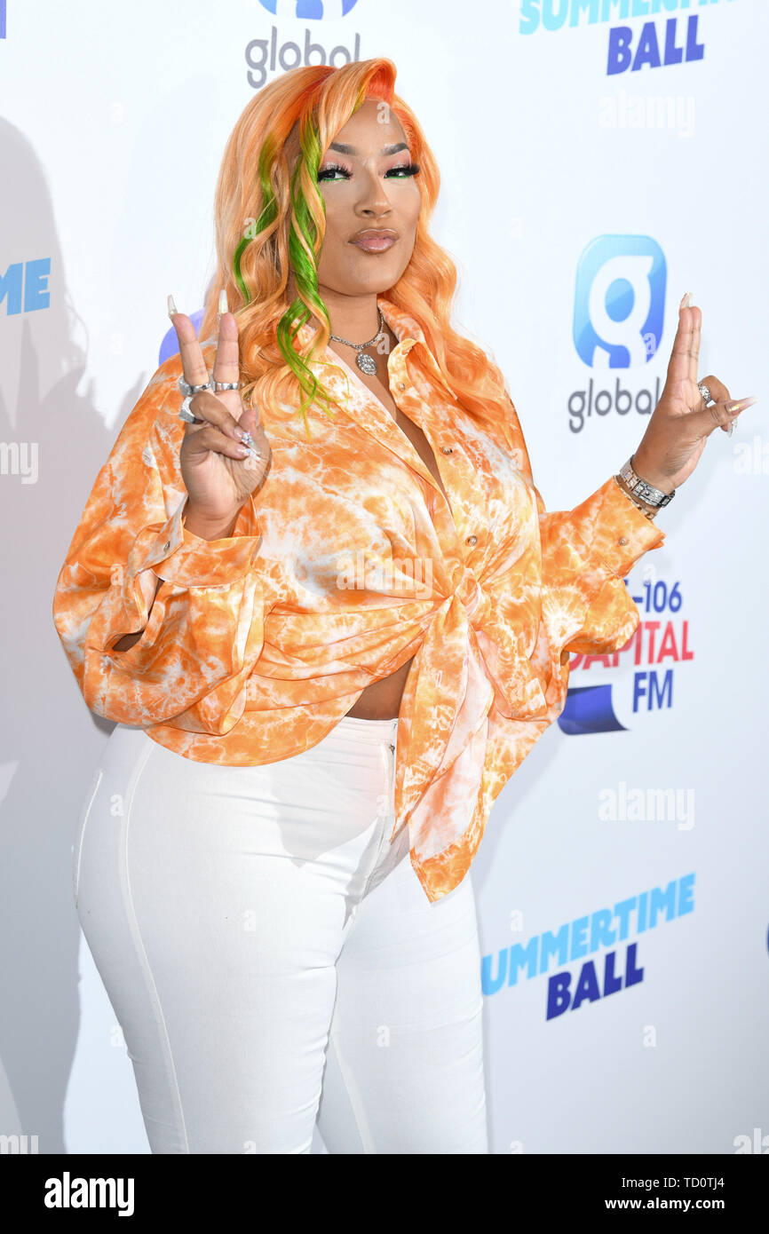 LONDON, UK. June 08, 2019: Stefflon Don poses on the media line before ...