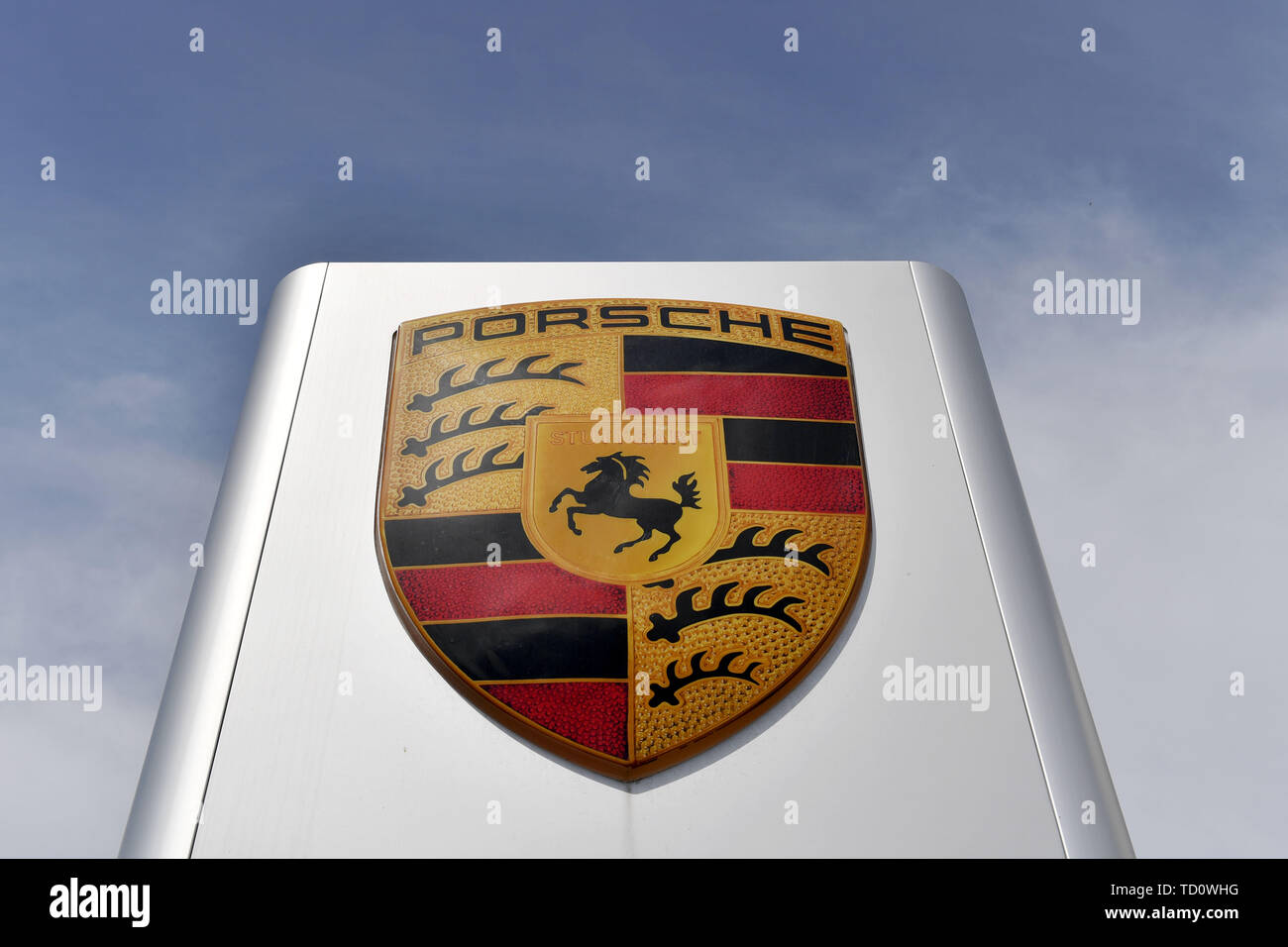 Munich, Deutschland. 10th June, 2019. PORSCHE brand emblem at a car ...