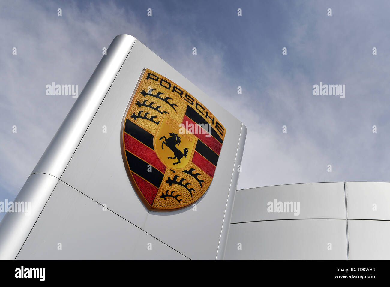 Munich, Deutschland. 10th June, 2019. PORSCHE brand emblem at a car ...
