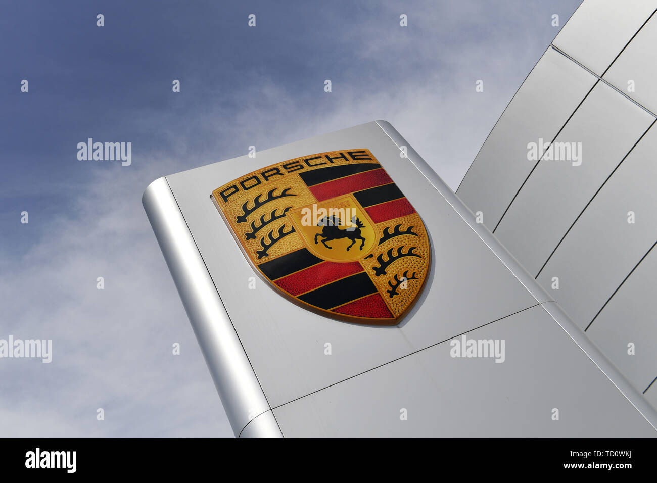 Munich, Deutschland. 10th June, 2019. PORSCHE brand emblem at a car ...