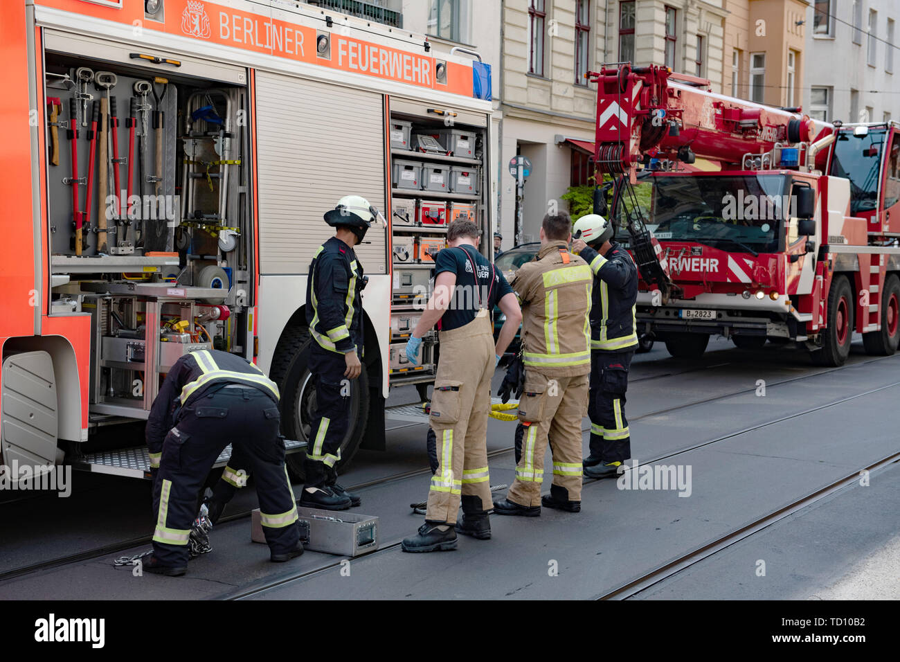 Berlin, Germany. 11th June, 2019. Emergency vehicles of the fire ...