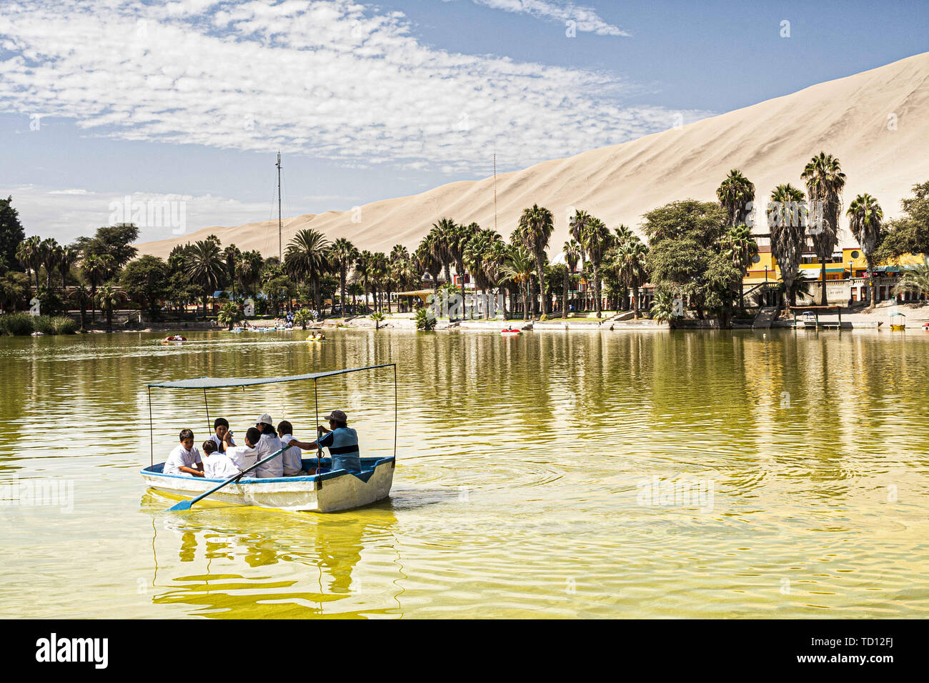 May 10, 2011 - Ica, Ica, Peru - Boat on the lagoon of Huacachina Oasis ...