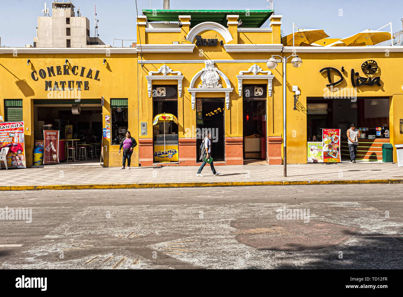May 14, 2011 - Ica, Ica, Peru - Commercial buildings in front of Plaza ...