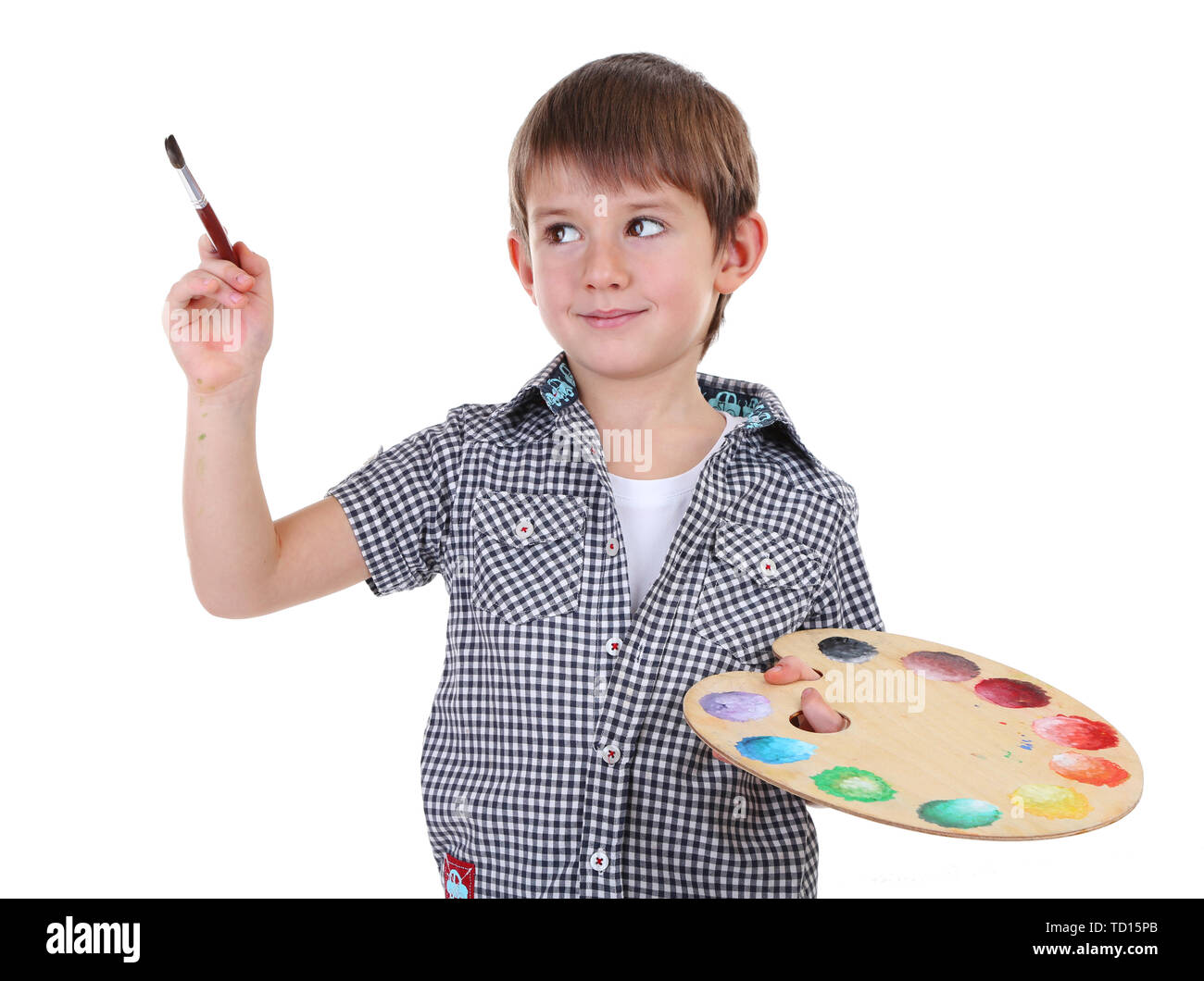 Cute little boy drawing isolated on white Stock Photo - Alamy
