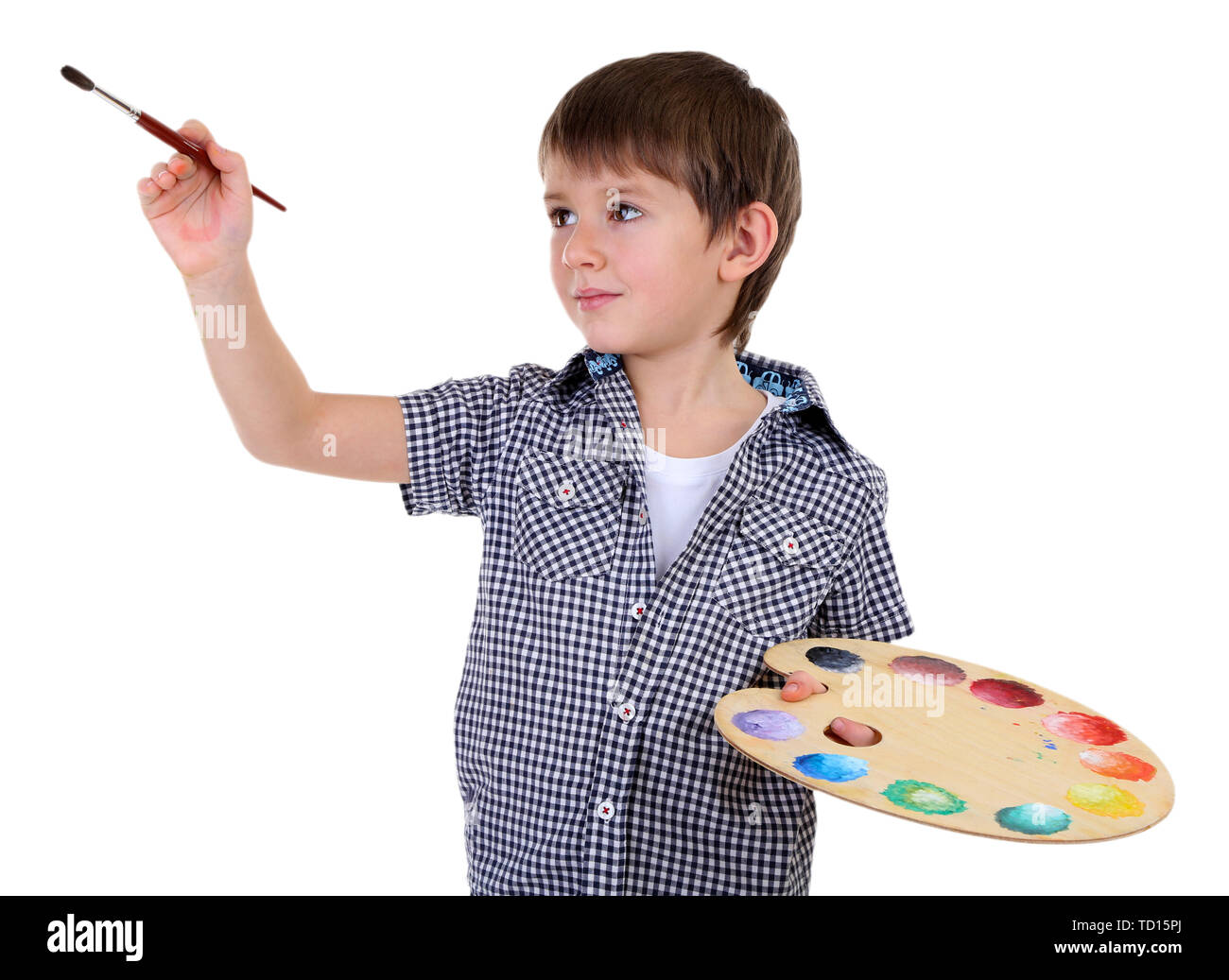 Cute little boy drawing isolated on white Stock Photo - Alamy