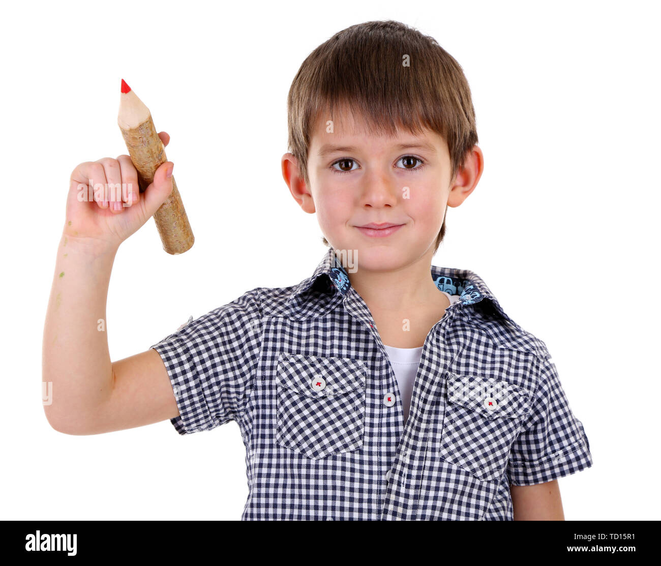 Cute little boy drawing isolated on white Stock Photo - Alamy