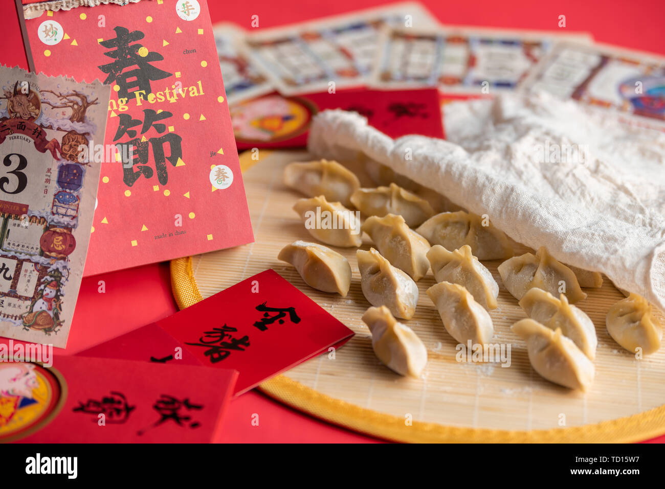 Spring Festival atmosphere and wrapped dumplings Stock Photo - Alamy