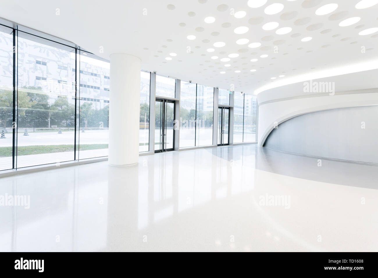 futuristic modern office building interior in urban city Stock Photo ...