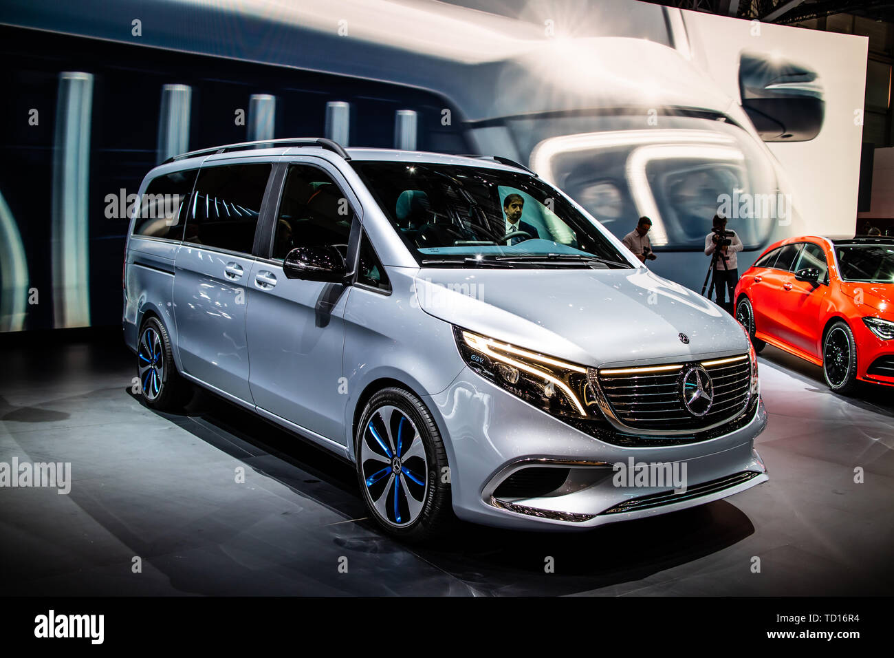 Geneva, Switzerland, March 05, 2019: Mercedes EQV concept prototype MPV ...