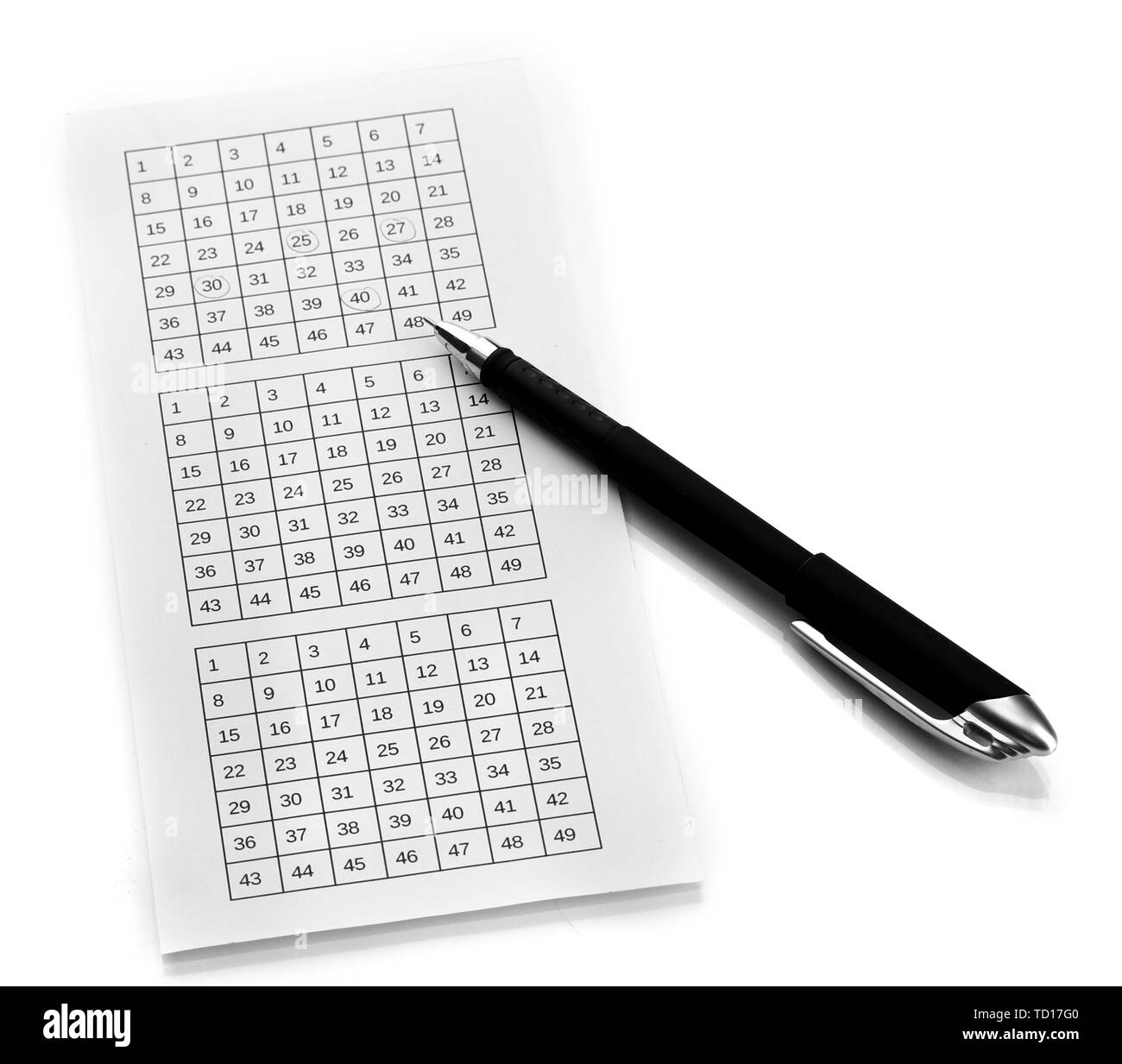 Lottery ticket and pen, isolated on white Stock Photo - Alamy