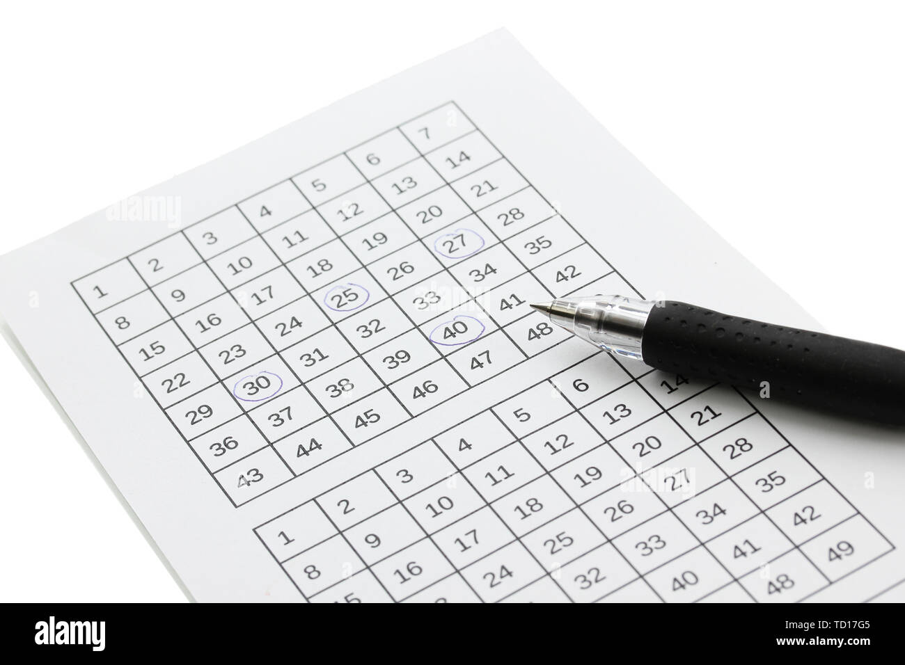 Lottery ticket and pen, isolated on white Stock Photo - Alamy